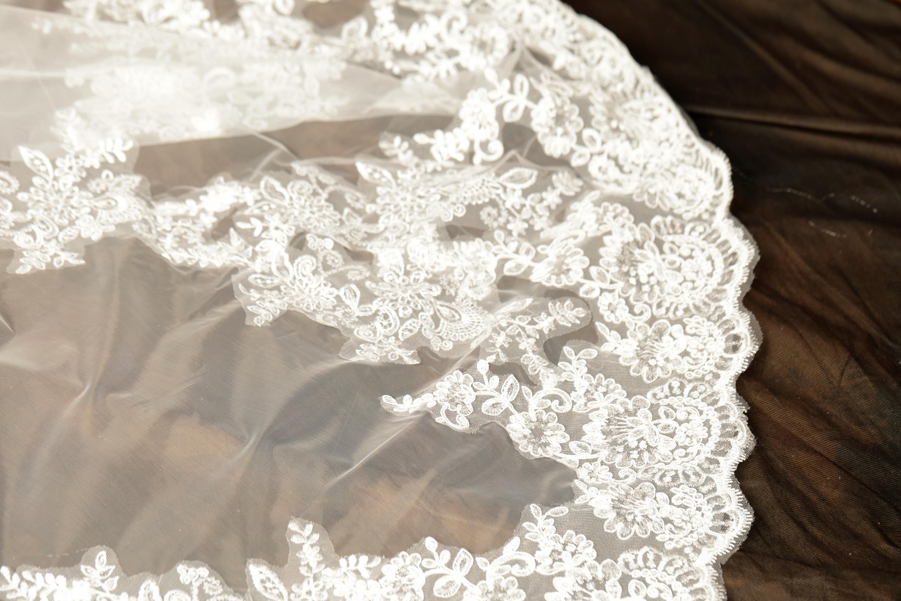 Ivory Cathedral Wedding Veil: Sequined Floral Lace, 120 Inches - Etsy