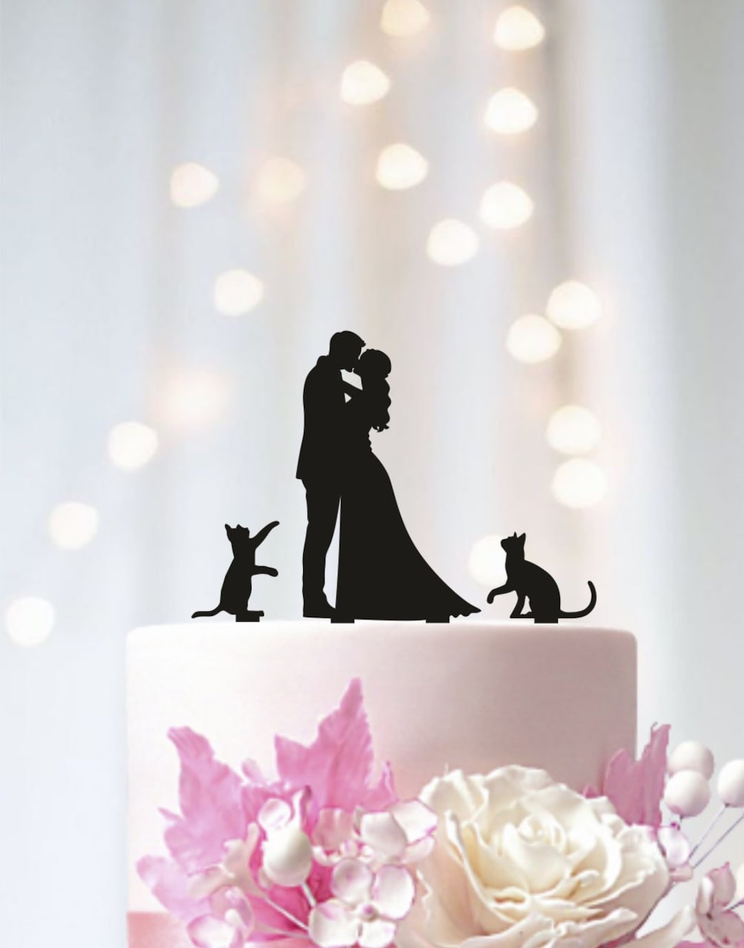 Wedding Cake Topper With Cats, Silhouette Cake Topper With Two Cats ...
