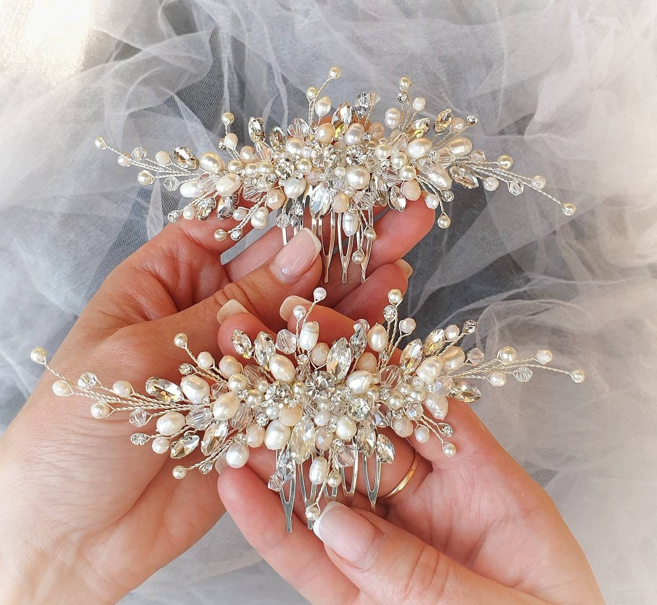 Freshwater Pearls Bridal Hair Piece Pearl Wedding Hair Comb Floral