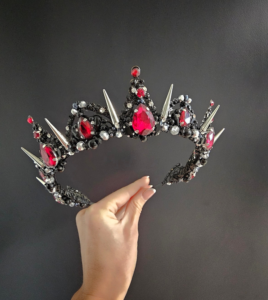 Black and Red Tiara, Black Crown Bridal Crown Evil Queen Crown Black ...