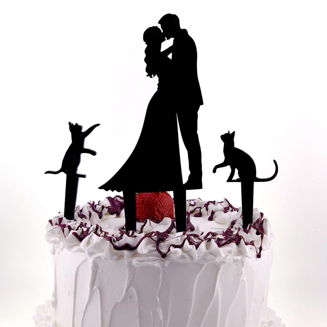 Wedding Cake Topper With Cats, Silhouette Cake Topper With Two Cats ...