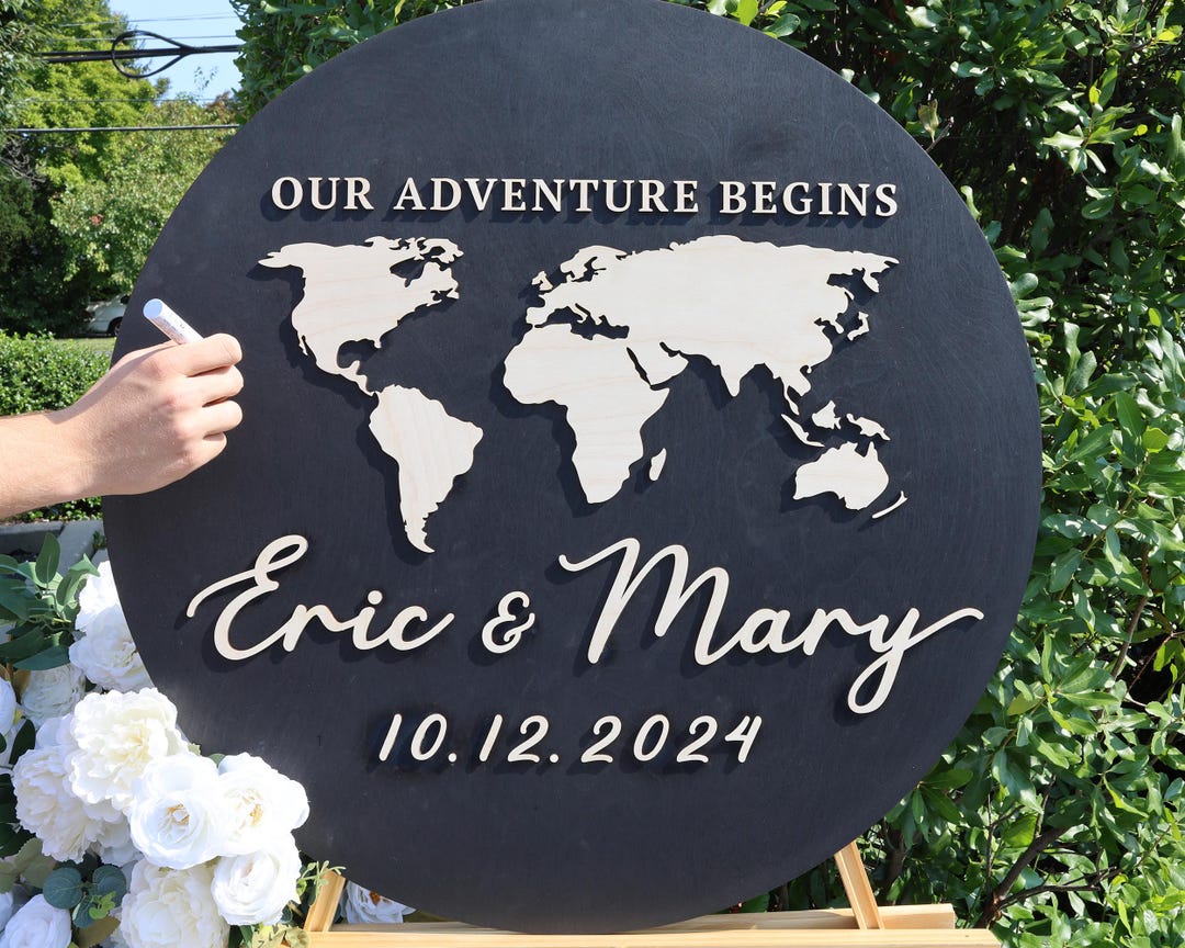 World Map Wedding Guest Book Alternative, Our Adventure Guestbook, Wood ...