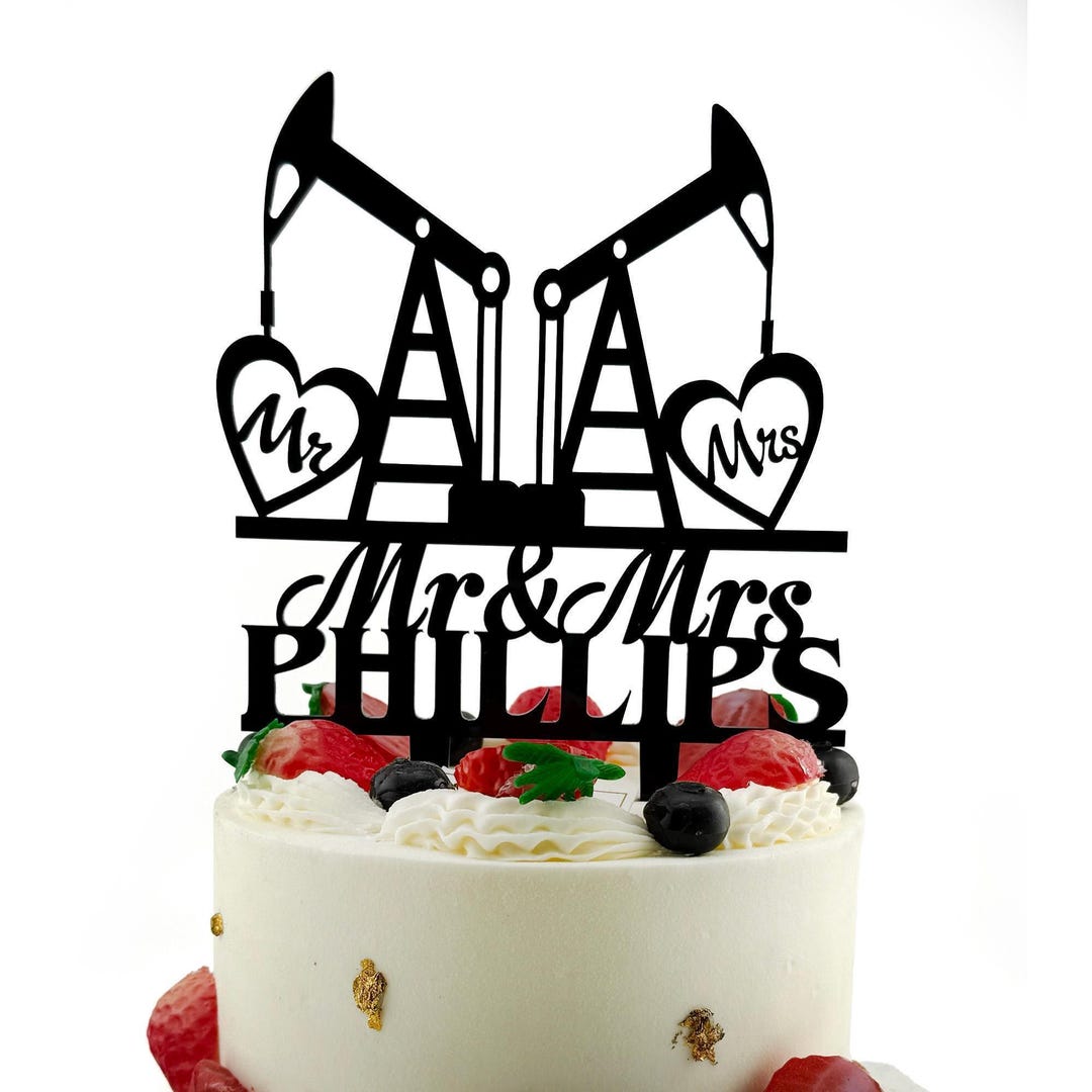 Oil Rig Personalized Cake Topper for Wedding Bride Dragging Groom ...