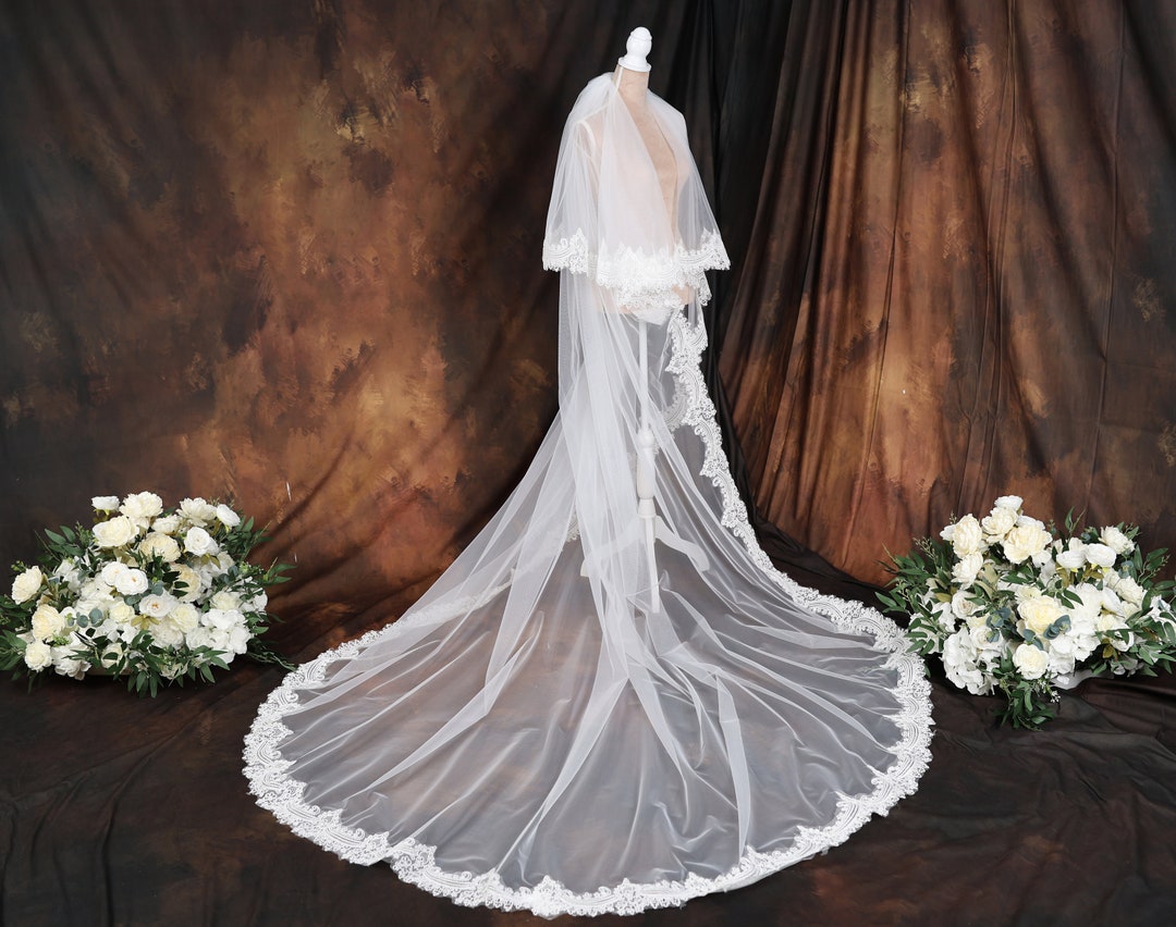 Cathedral Veil, Wedding Veil, Royal Veil, Lace Edge Bridal Veil, Floral ...