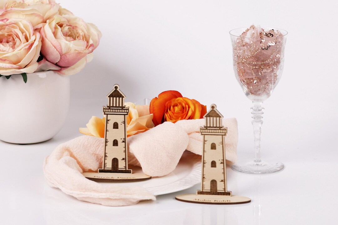 Personalized Wooden Lighthouse Place Card | Custom Engraved Table ...