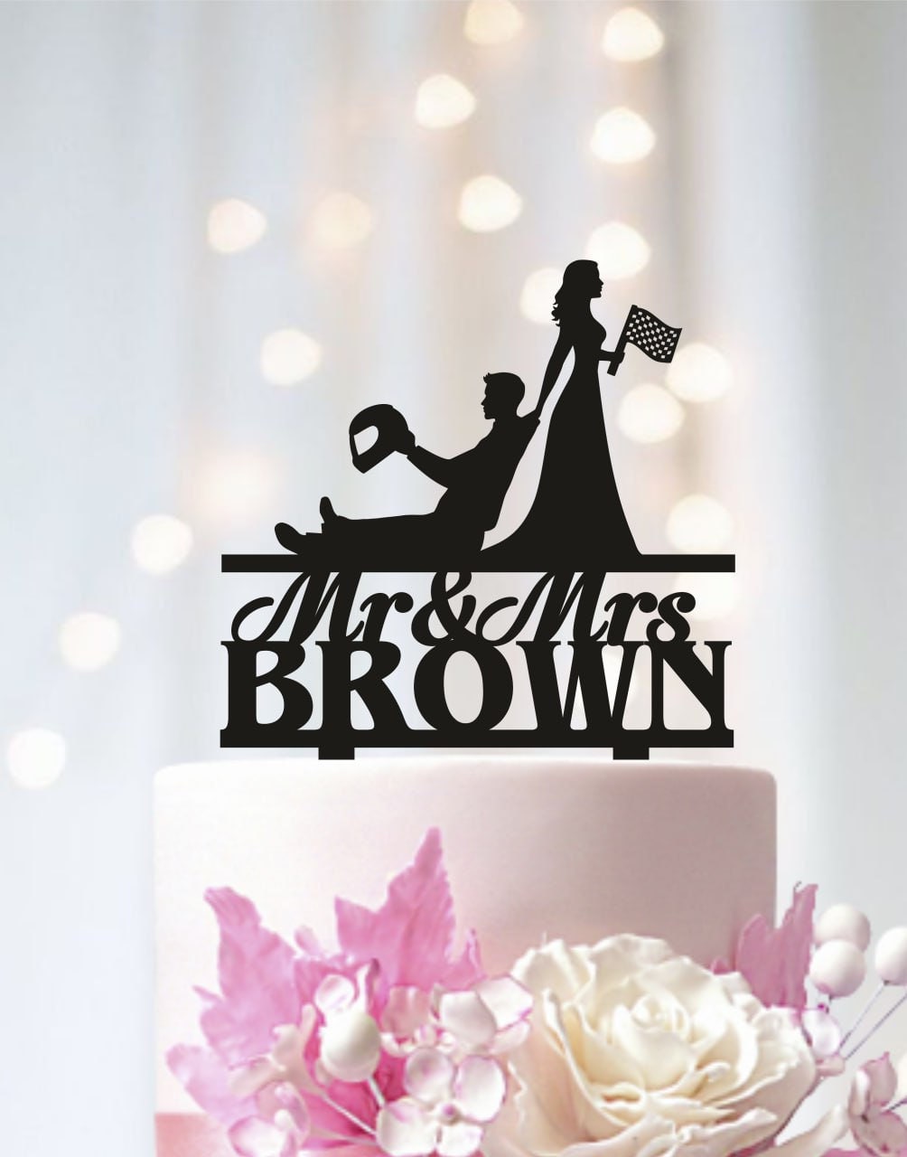 Auto Car Racing Wedding Cake Topper, Race Sport Cake Topper, Checkered ...
