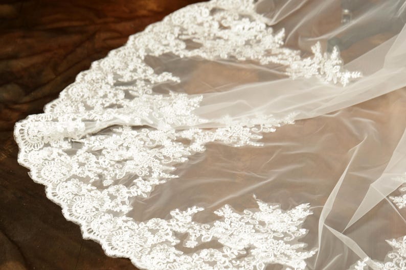 Ivory Cathedral Wedding Veil: Sequined Floral Lace, 120 Inches - Etsy