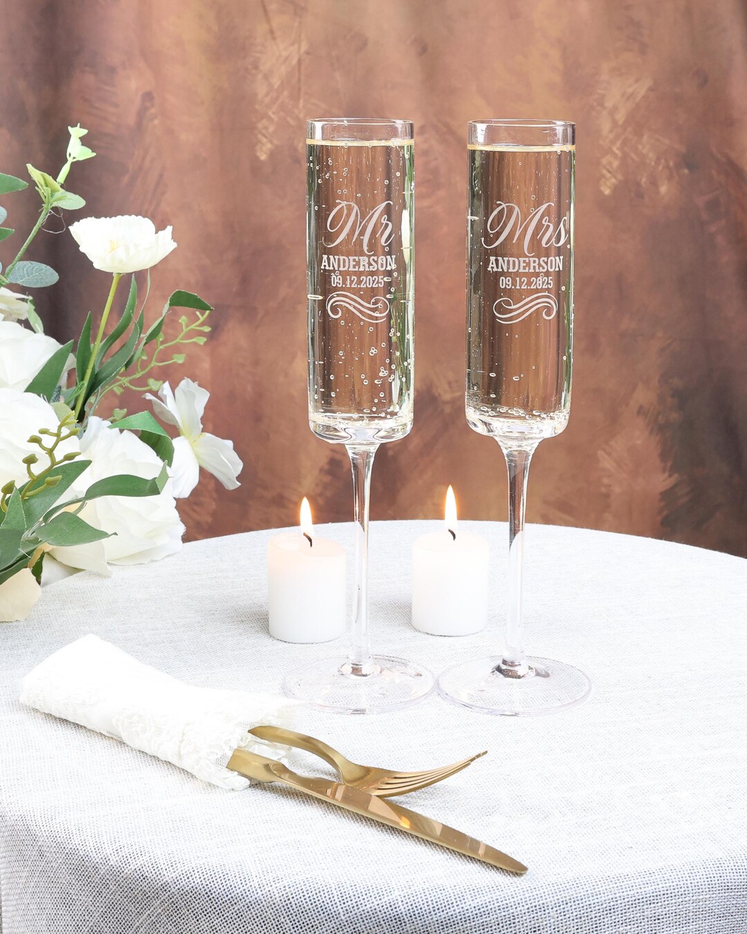 Personalized Bride and Groom Flutes, Wedding Toasting Glasses, Custom ...