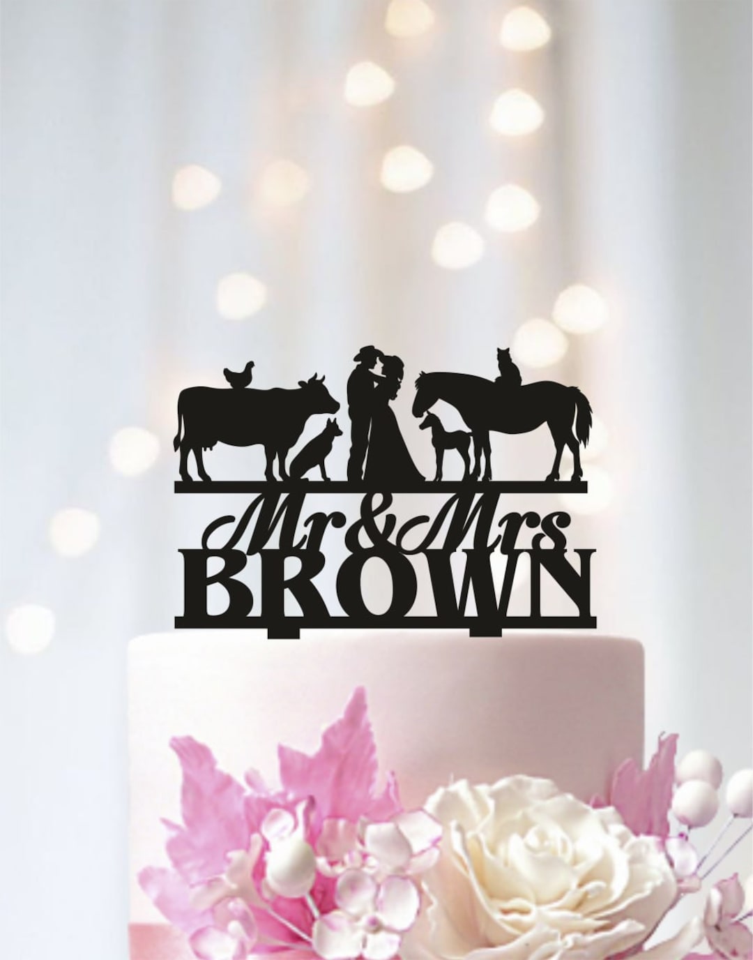 Farmer Wedding Cake Topper With Horse and Cow, Country Cake Topper for ...