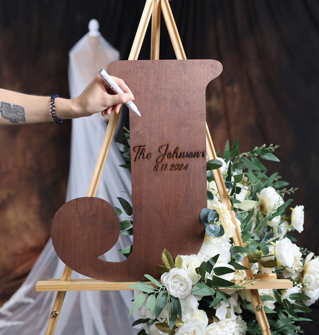 Personalized Wedding Guest Book, Wooden Sign Guest Book, Letter J Guest ...