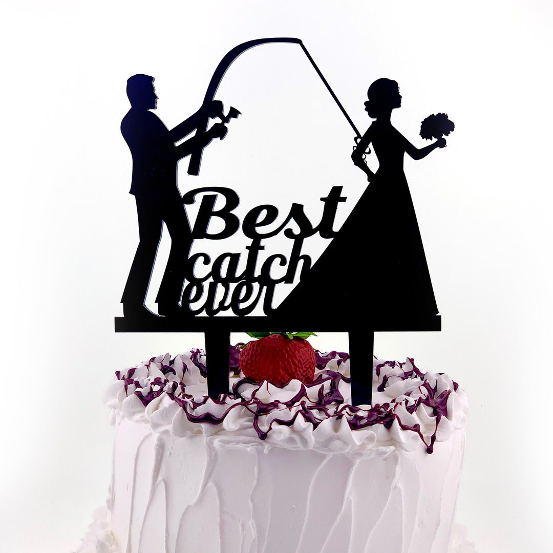 Groom Pulling Bride Wedding Cake Topper, Best Catch Ever, Groom ...