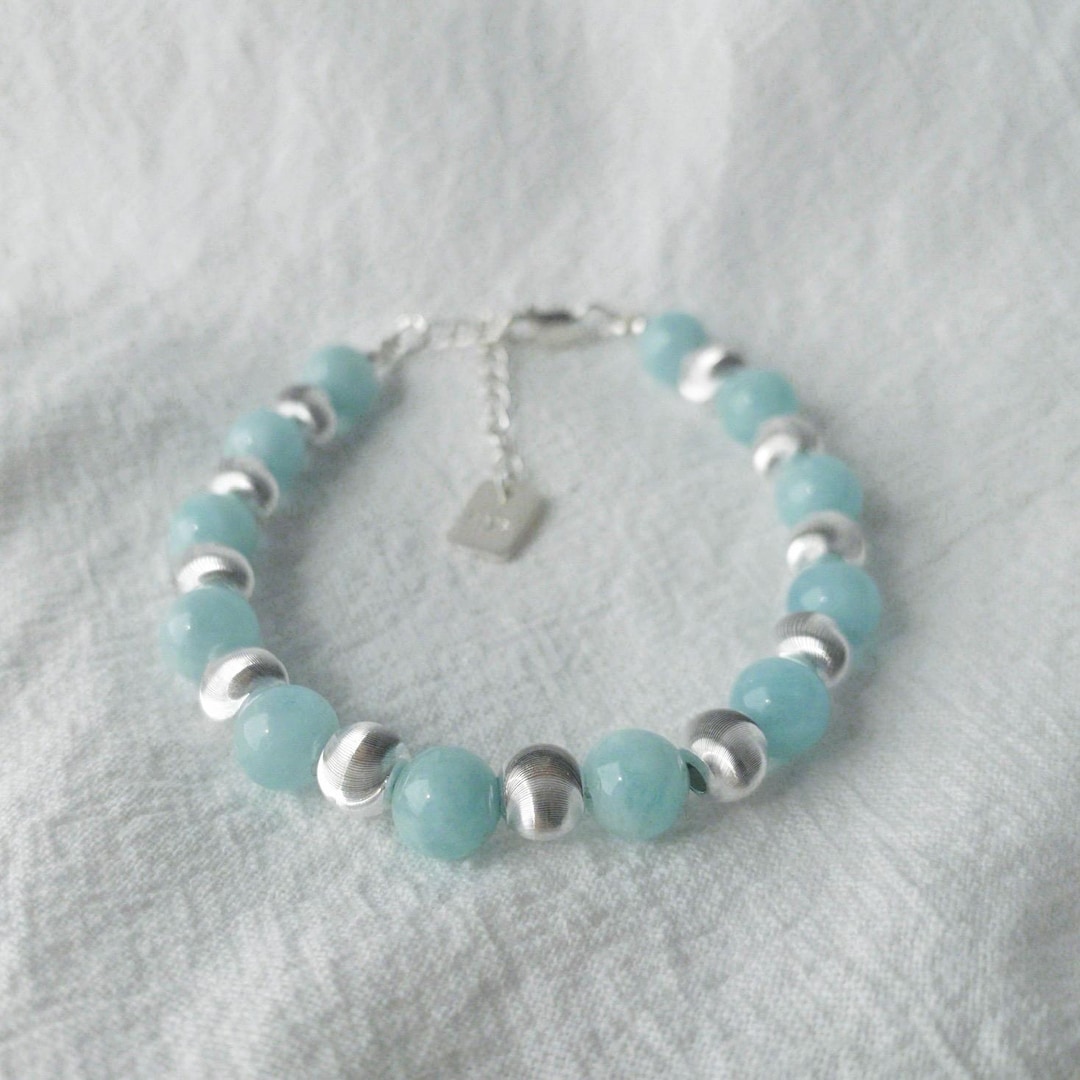 ANJA Aquamarine & Silver Cat-eye Bead Bracelet | Healing Stone With ...