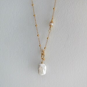 Rectangle Baroque Pearl Pendant Necklace | 18K Gold Lariat Y Chain With ...