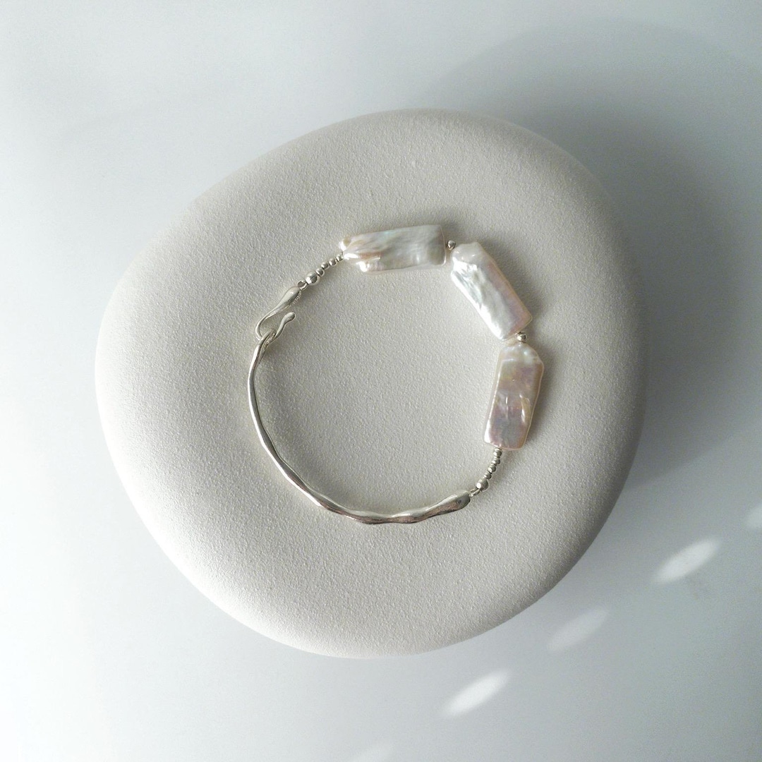 Handmade Natural Rectangle Baroque Pearl Bangle Bracelet｜square Baroque ...