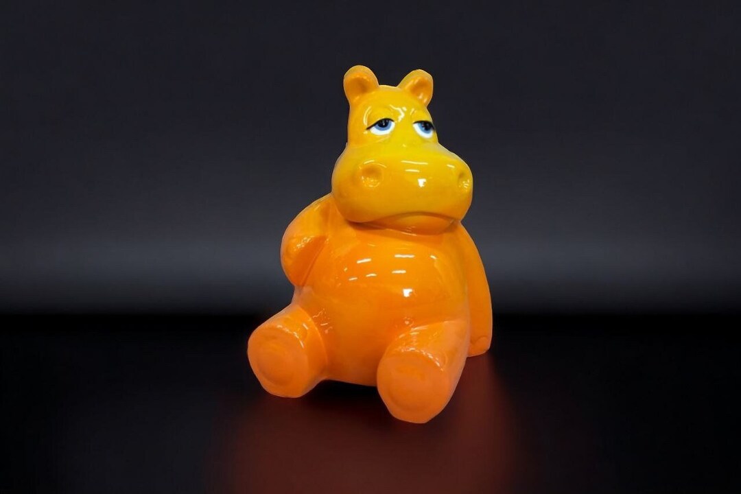 Cute Hippo Figure Plastic Sitting Hippopotamus Animal Ornament Orange ...
