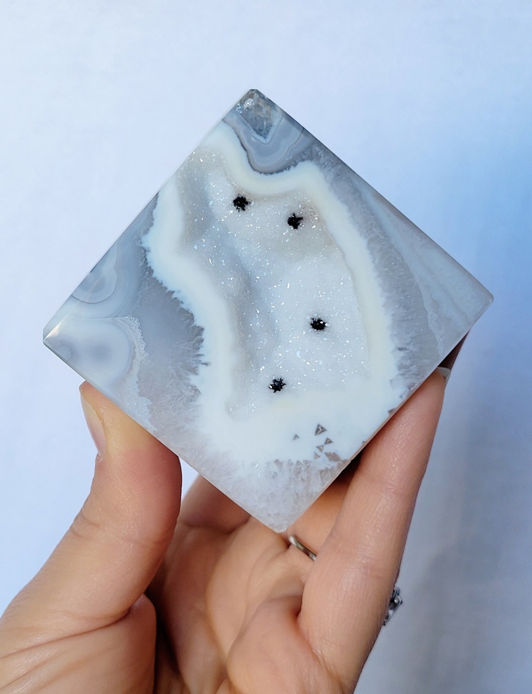 Agate Cube With Snow White Druzy - Etsy