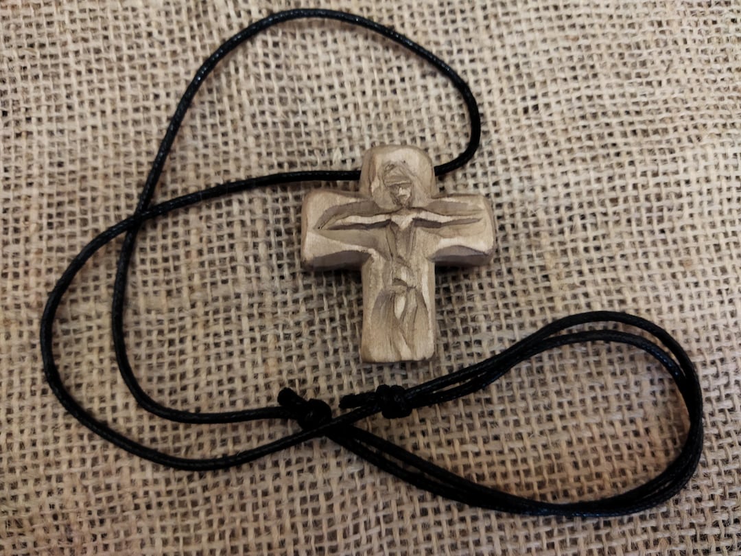 Hand Carved Linden Wood Crucifix Pendant – Jesus Christ Cross Necklace ...