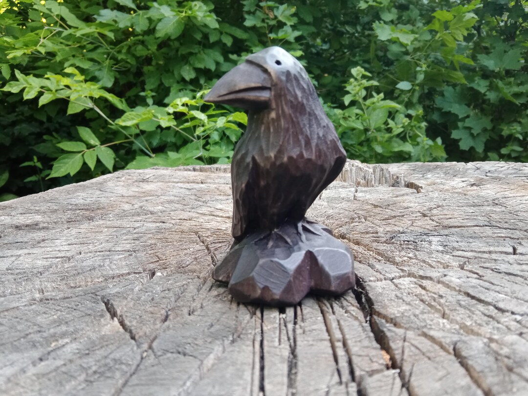 Hand Carved Wood Raven Sculpture: Custom Bird Decor - Etsy UK