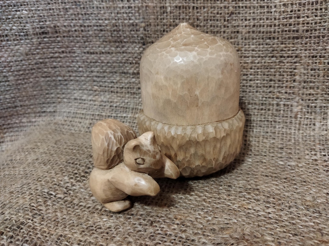 Statue of a Squirrel With an Acorn. Handmade Statuette. Wood Carving ...