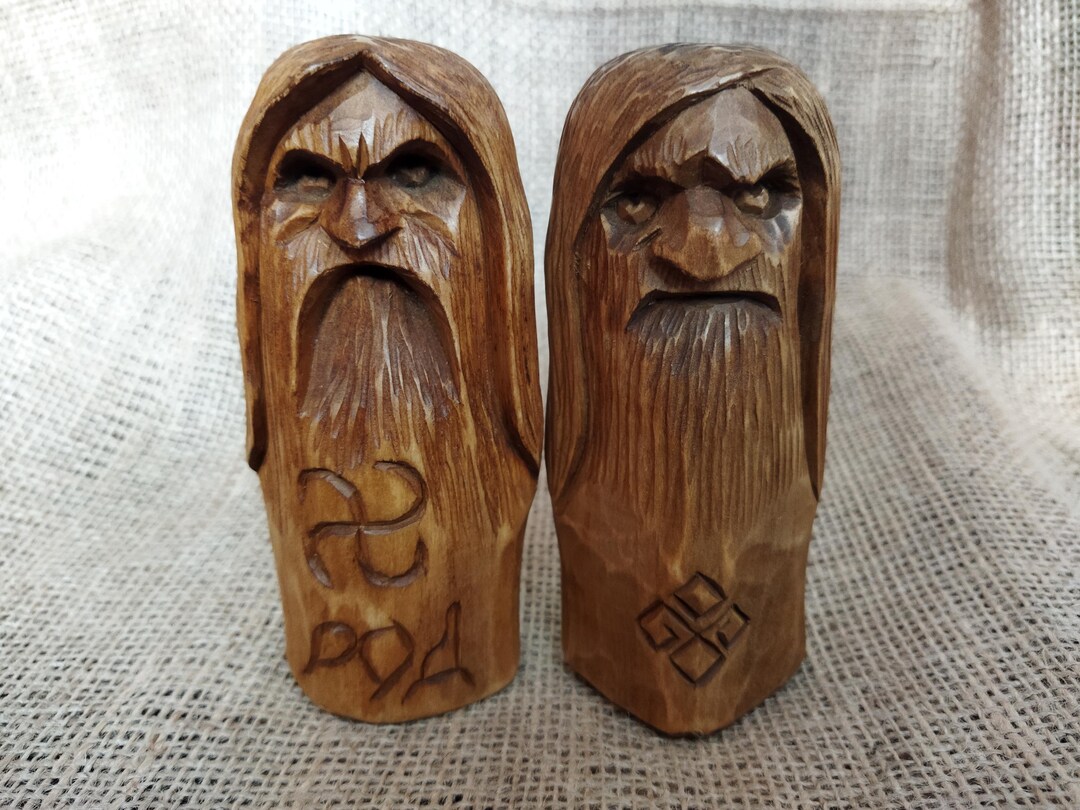 Hand-carved Wooden Slavic Gods Rod and Dazhbog. Pagan Figurines for ...