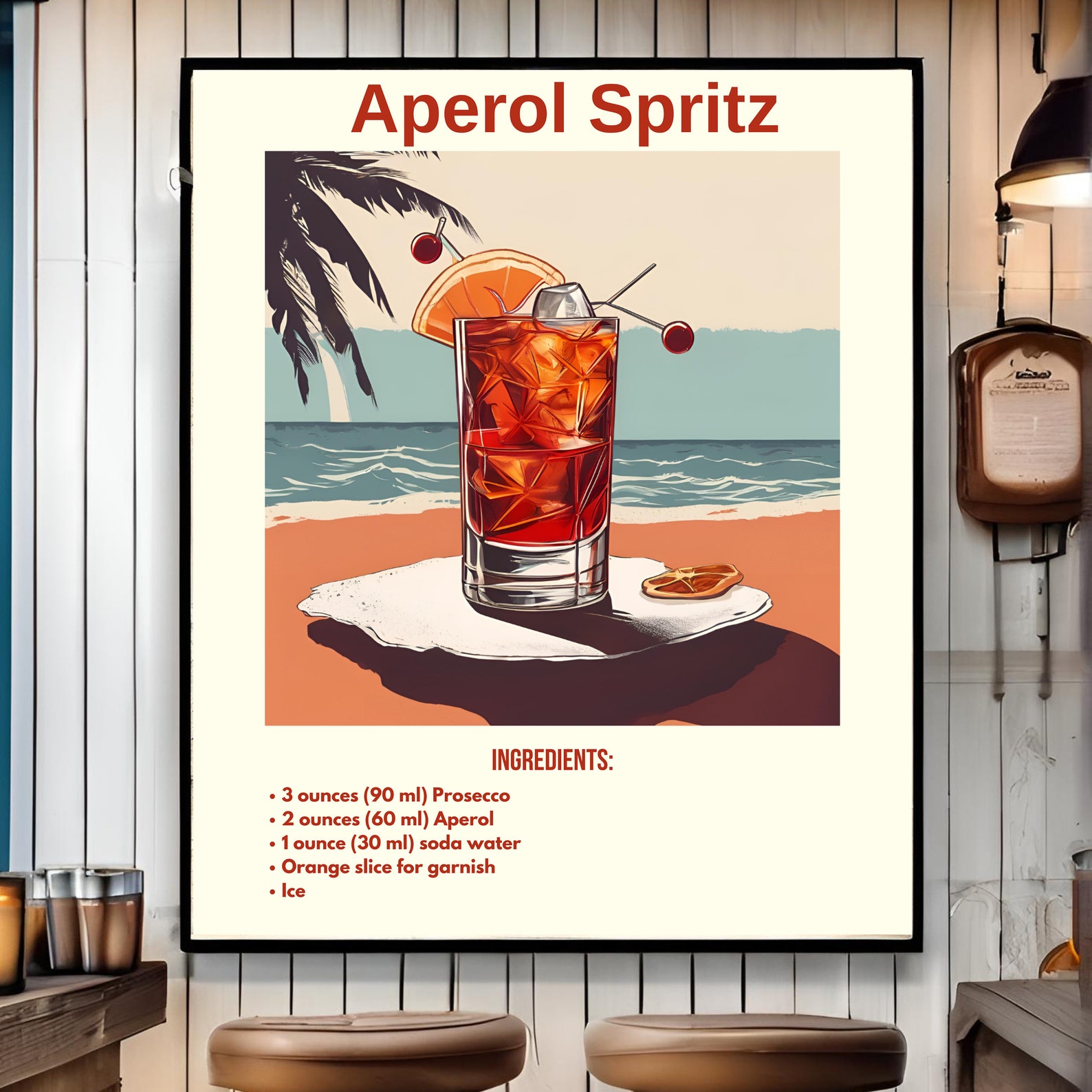 Aperol Spritz Cocktail Poster Art Print With Recipe in a Wooden Frame ...