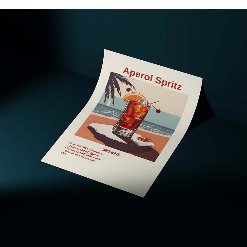 Aperol Spritz Cocktail Poster Art Print With Recipe in a Wooden Frame ...