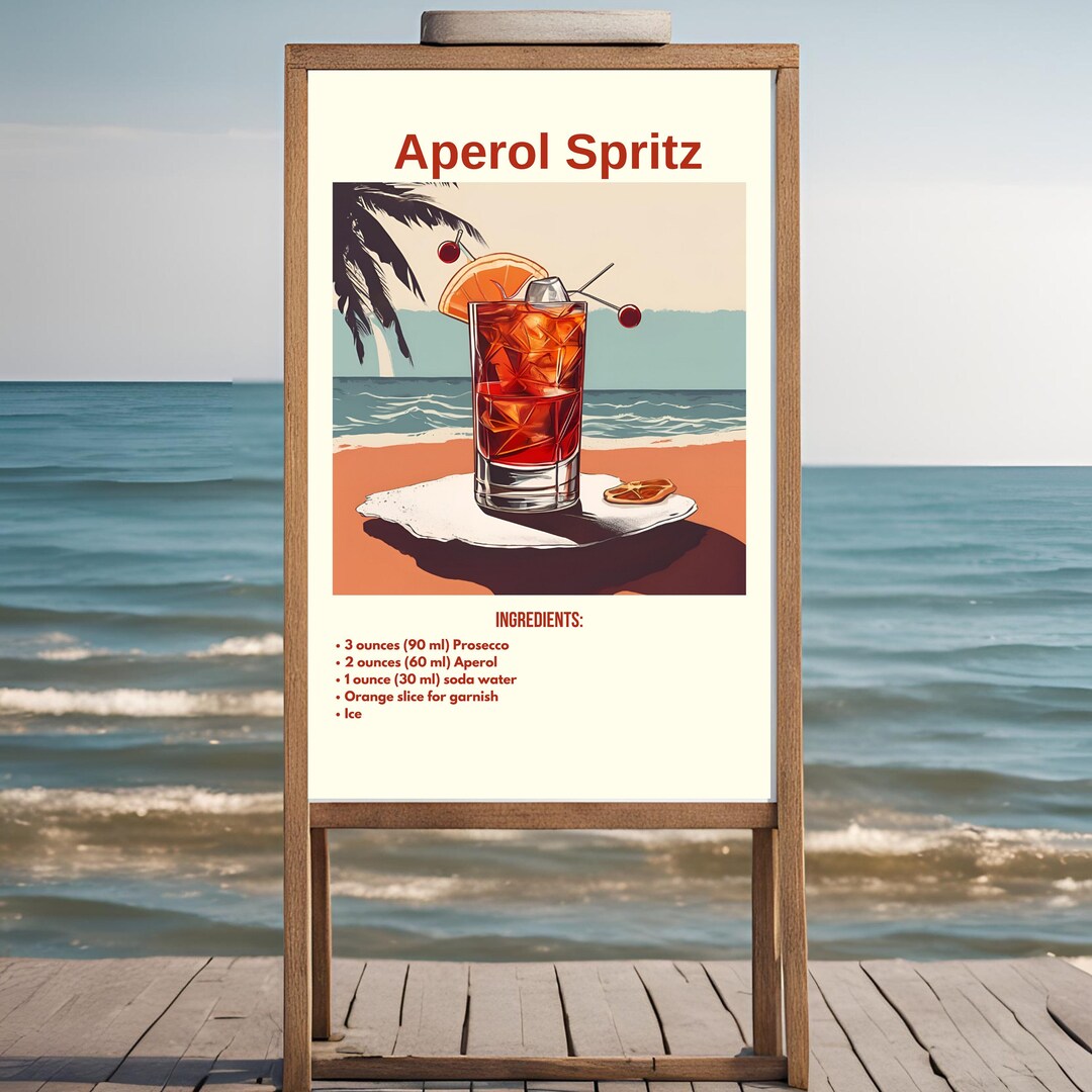 Aperol Spritz Cocktail Poster Art Print With Recipe in a Wooden Frame ...