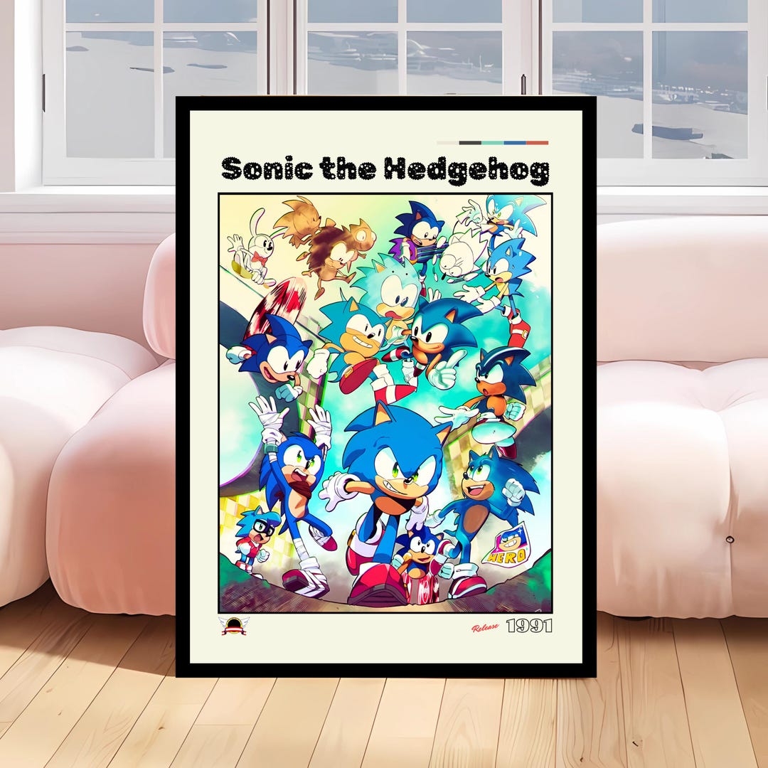 Sonic the Hedgehog Wall Art Sonik Png Classic Video Game Poster Gaming ...