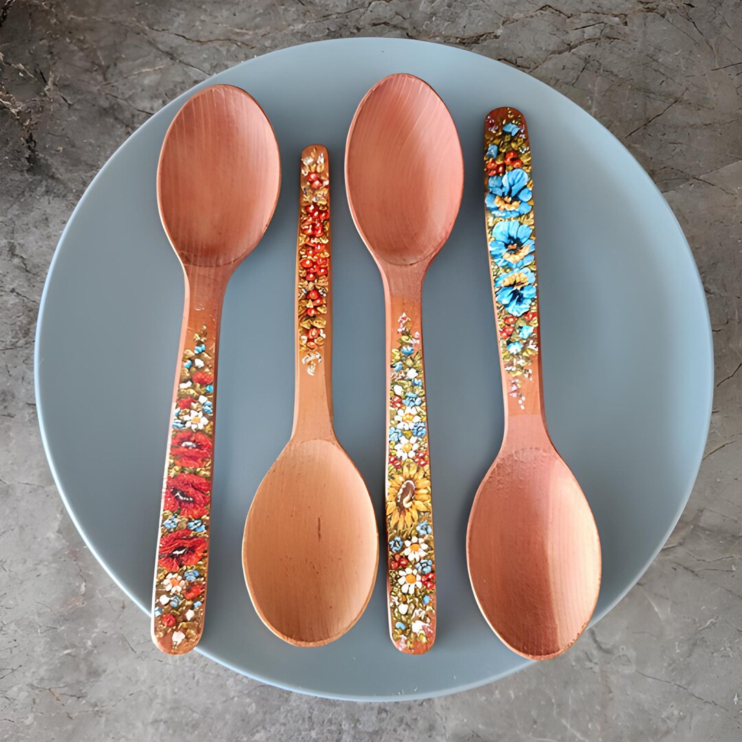 Handmade Wooden Spoon With Floral Print Unique Kitchen Decor ...