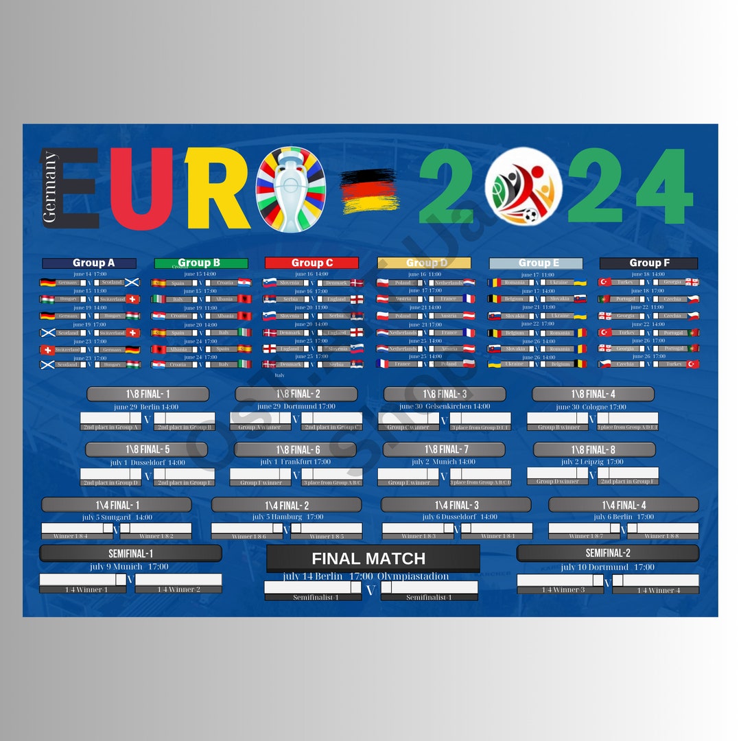 Euro 2024 Calendar Poster Match Schedule With Dates and Times Fillable ...