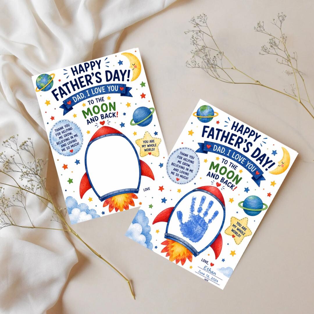 Father's Day Rocket Handprint Craft | Dad I Love You Moon Back (digital ...