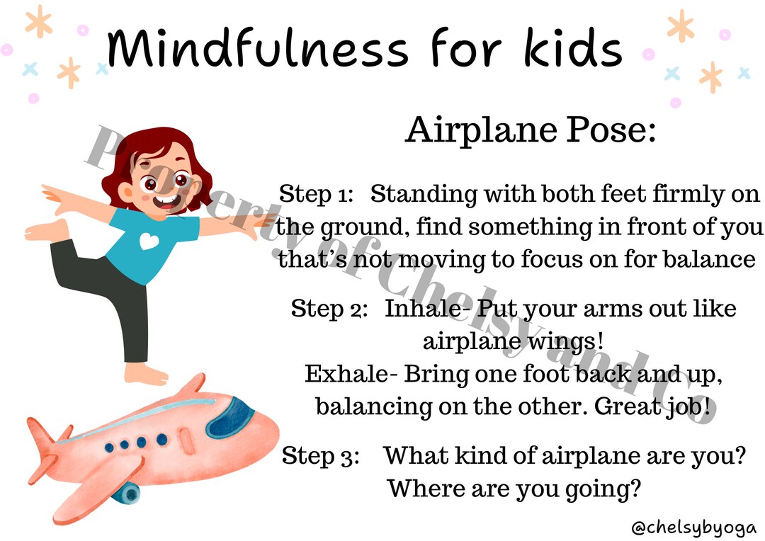 Mindfulness Flashcards for Kids Airplane Pose - Etsy