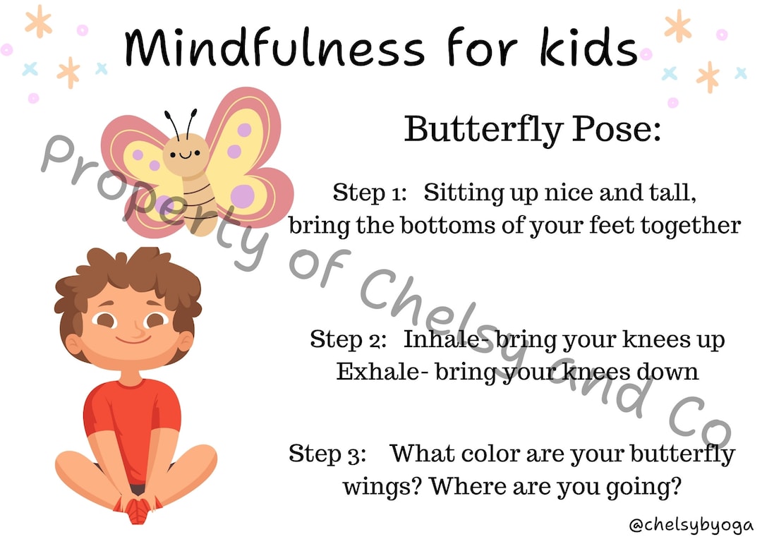 Mindfulness Flashcards for Kids Butterfly Pose - Etsy