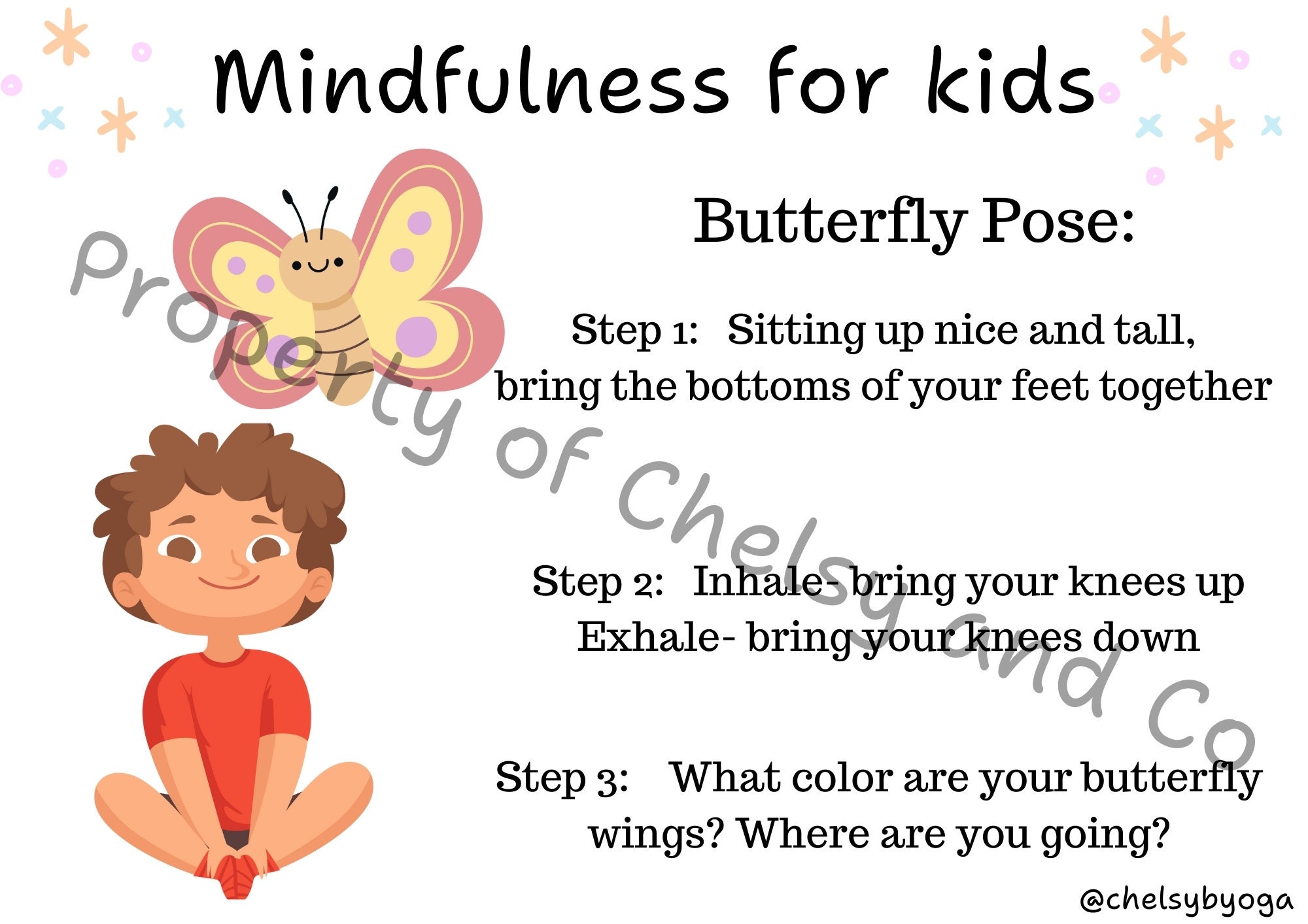 Mindfulness Flashcards for Kids Butterfly Pose - Etsy