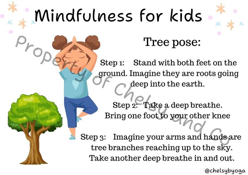 Mindfulness Flashcards for Kids Tree Pose - Etsy