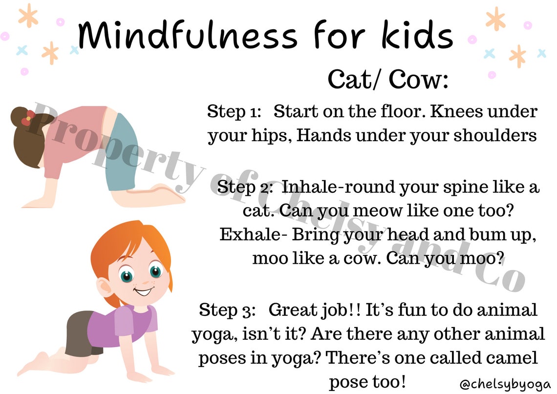 Mindfulness Flashcards for Kids Cat/cow - Etsy