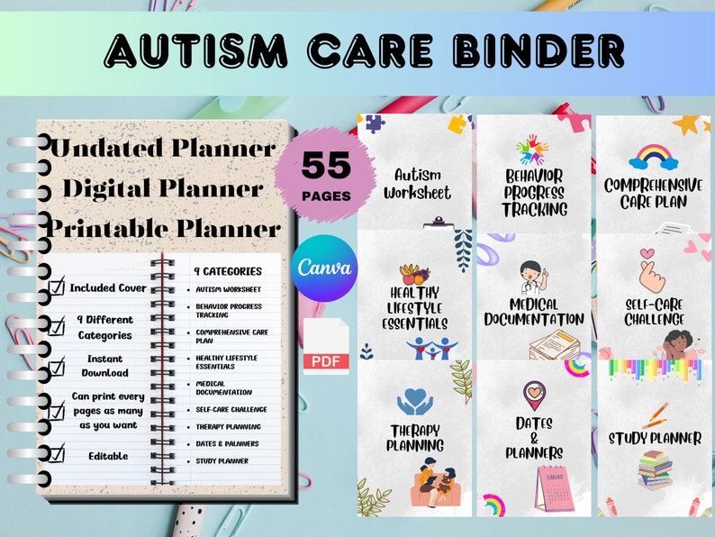 Autism Care Binder | Digital Planner Editable Planner | Autism ...