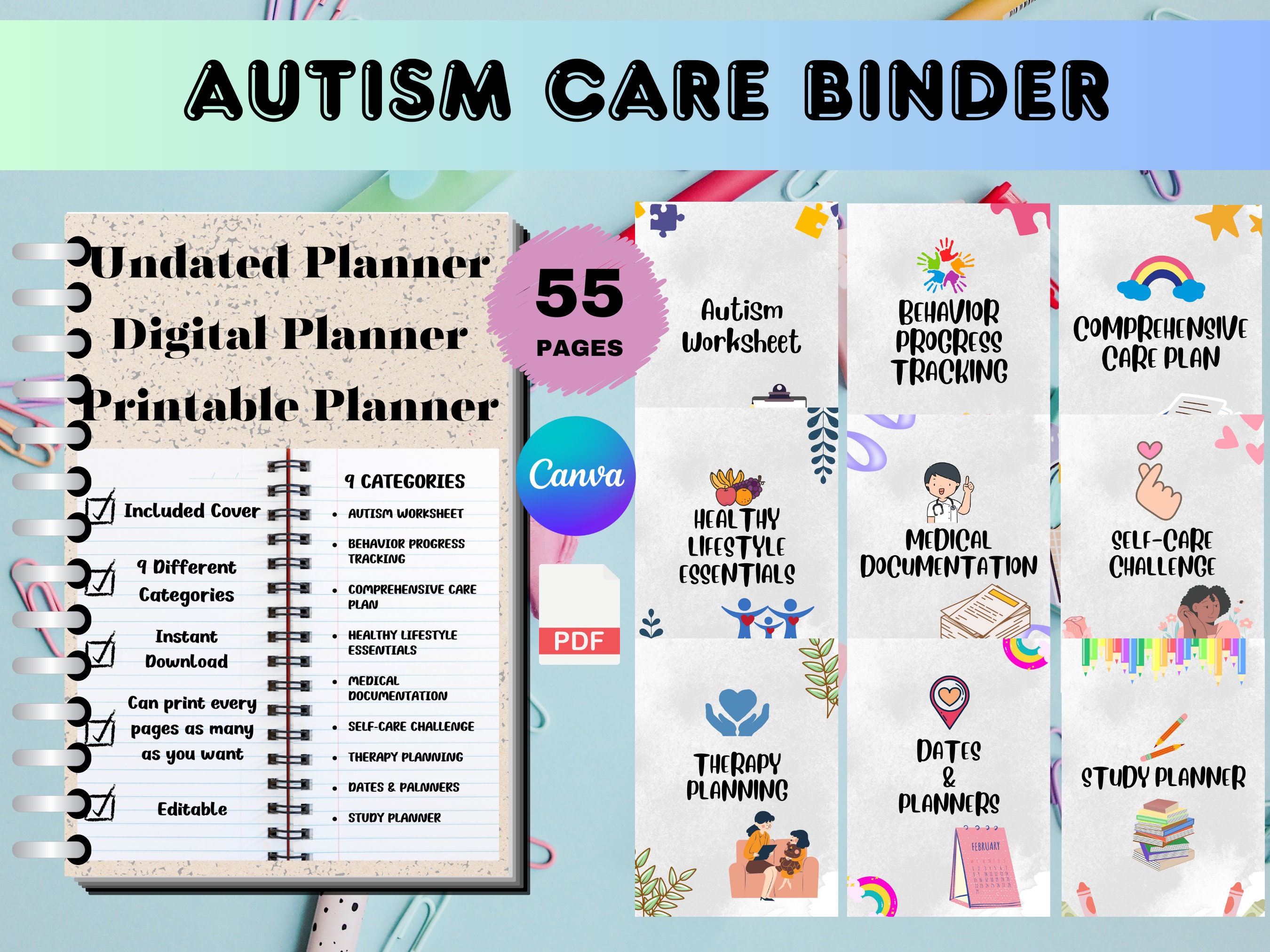 Autism Care Binder | Digital Planner Editable Planner | Autism ...