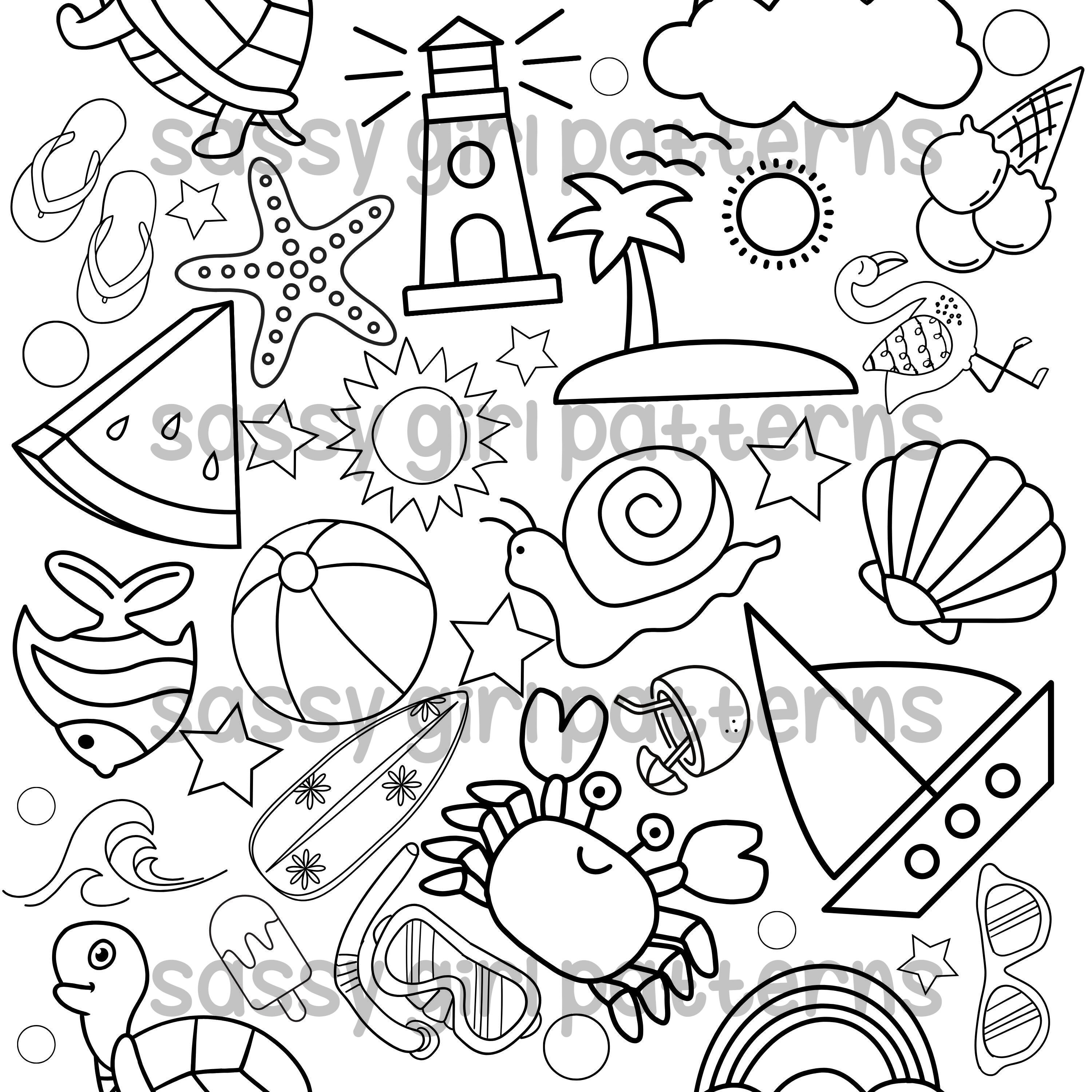 Summer Beachy Coloring File - Etsy