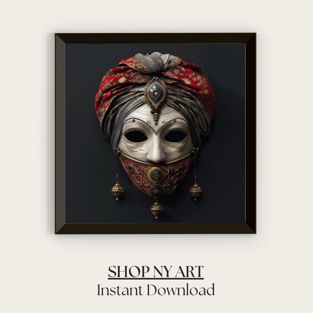 Women Mask Art, Printable Mask, Mid Century Wall Art, Traditional Wall ...