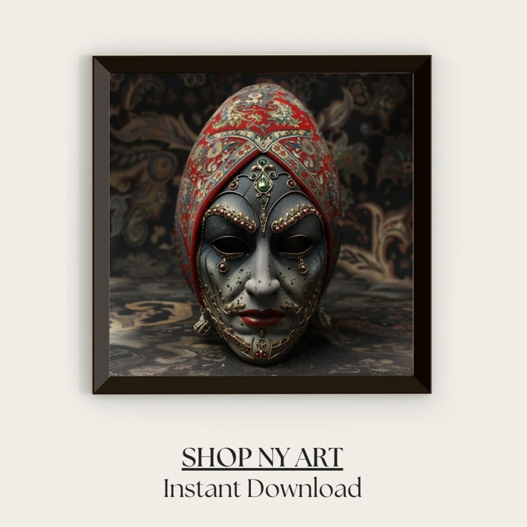 Masquerade Mask Wall Art, Female Mask Art, Printable Wall Art, Retro ...