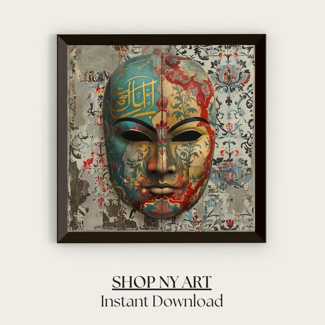 Arabic Calligraphy Floral Mask, Aesthetic Flower Home Decor, Floral ...