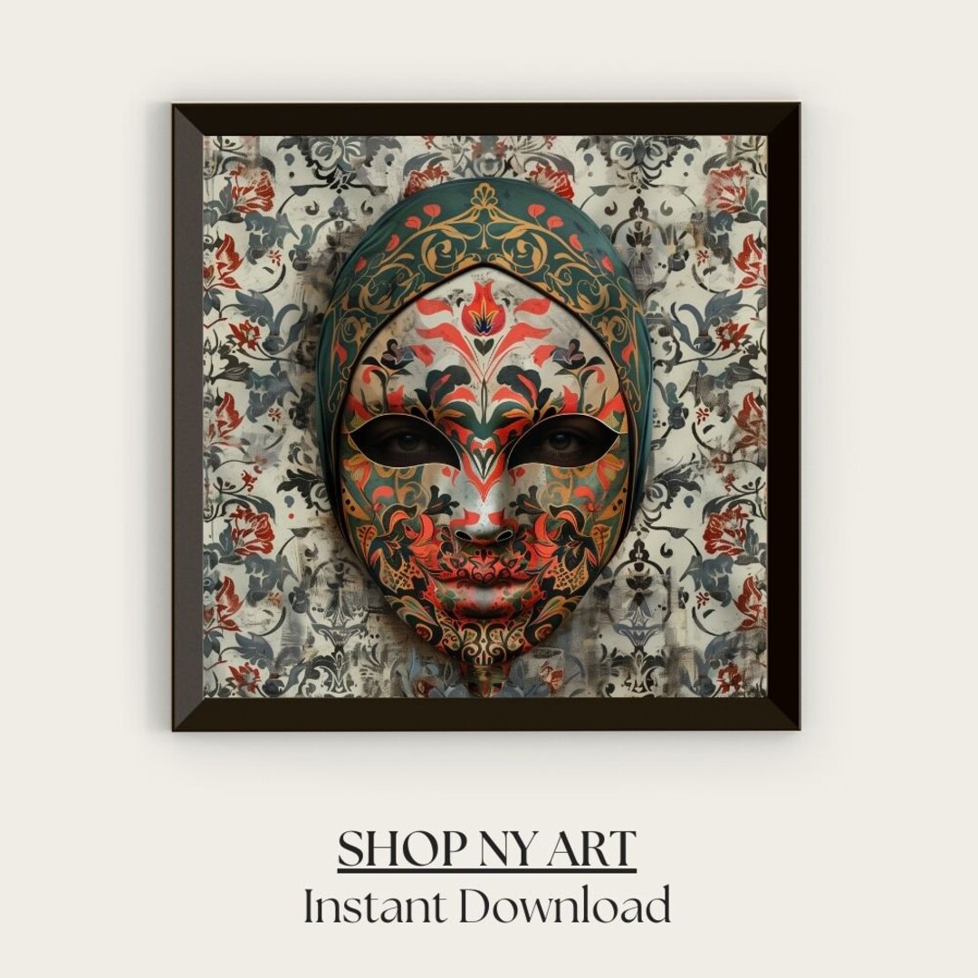 Arabic Calligraphy Ottoman Art, Floral Mask Art, Aesthetic Home Decor ...