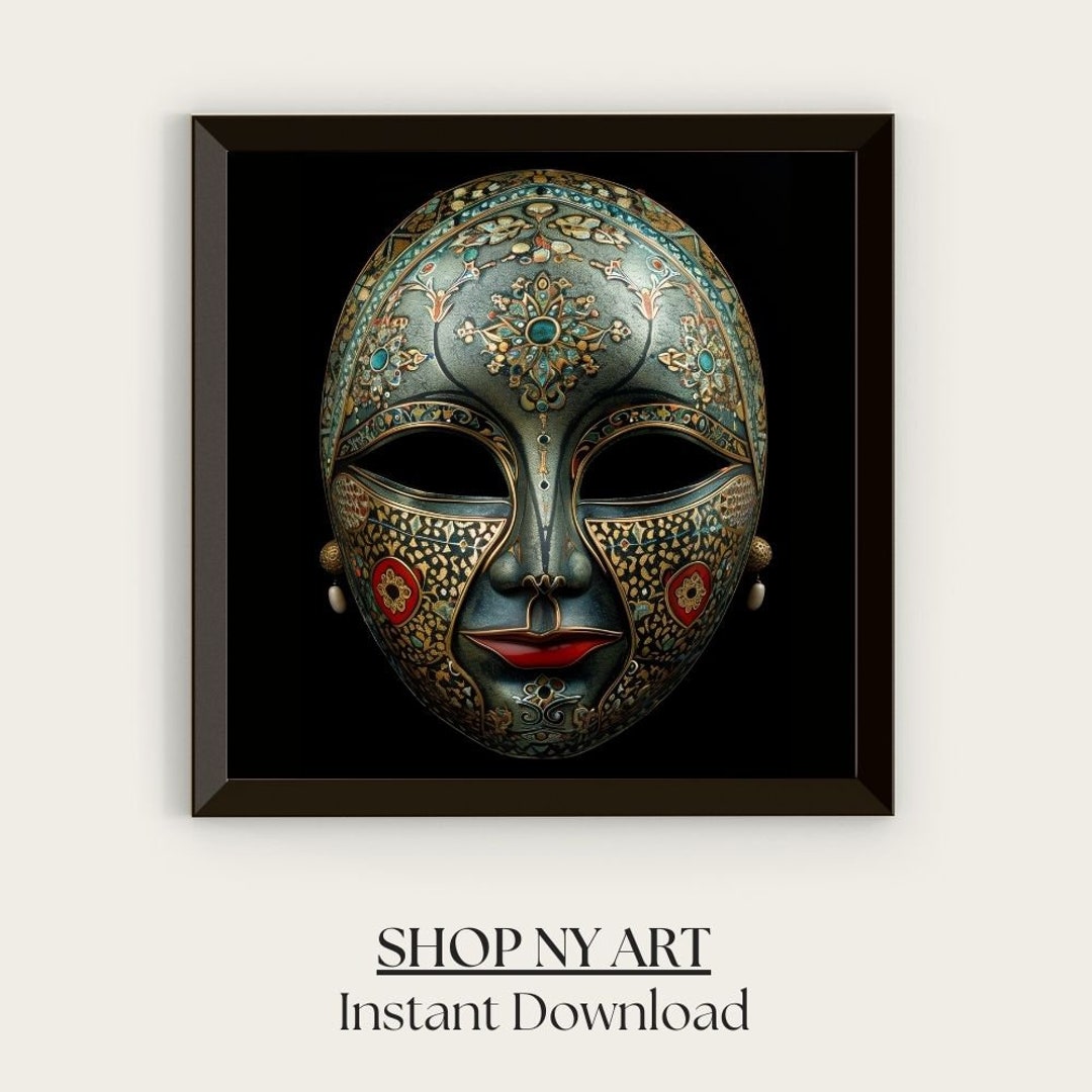 Round Ottoman Art, Traditional Mask Art, Living Room Wall Art, Carnival ...
