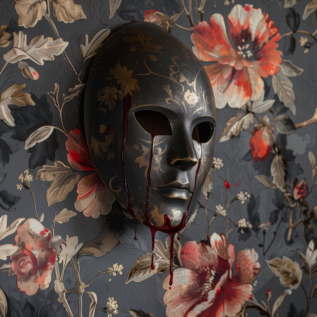 Hanging Mask Art, Greyish Ottoman Mask Hand on Foral Wall Art, Digital ...