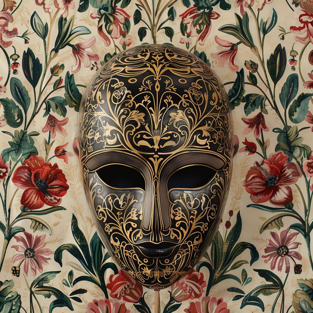 Gold and Black Mask Art, Masquerade Mask Digital Wall Art, Fashion Wall ...