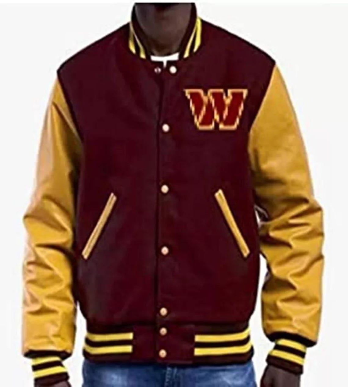 Letterman Varsity Washington Commanders Football Jacket Color Maroon ...