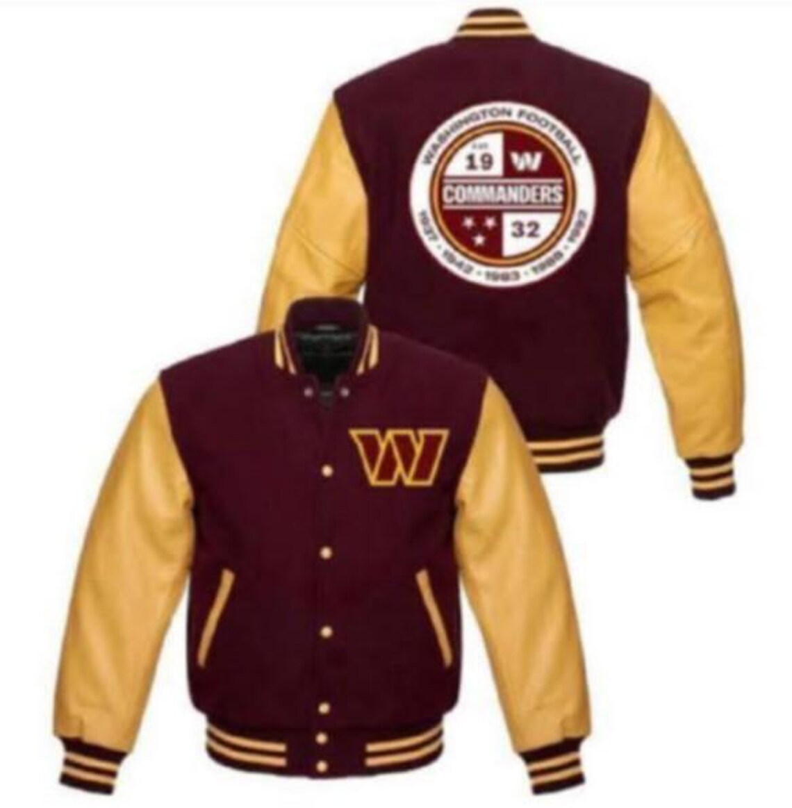 Letterman Varsity Washington Commanders Football Jacket Color Maroon ...