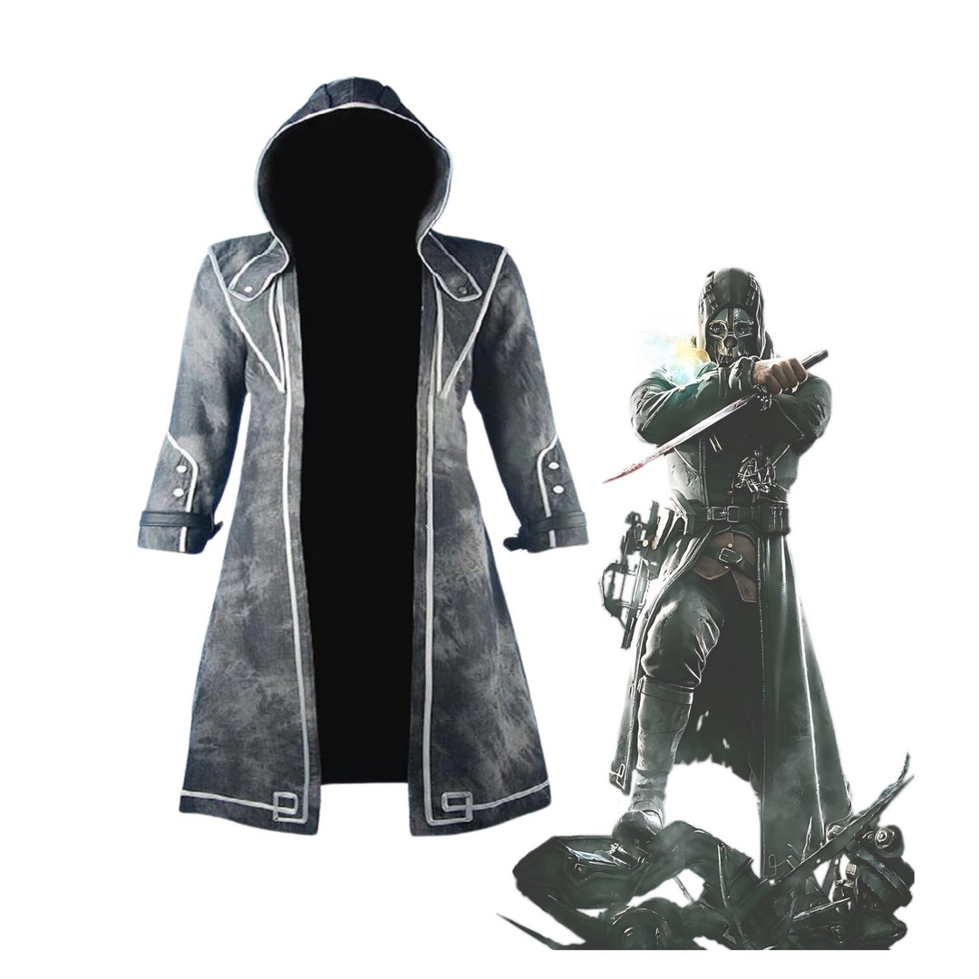 Handmade Gaming Cosplay Leather Hooded Coat, Men Hooded Leather Trench ...