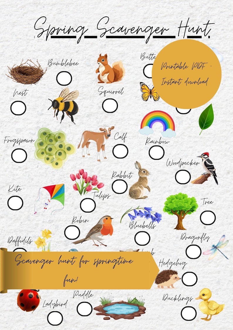 Spring Scavenger Hunt, Printable PDF, Nature Walk Checklist, Outdoor ...